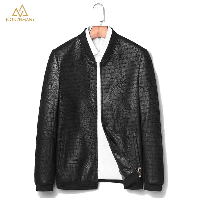 Men's Slim fit leather bomber jacket Alligator Embossed – Northman Plus